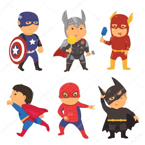 Niños disfrazados de superhéroe de dibujos animados Ilustración