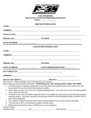 Fillable Online Pass Mods License Form Pro All Stars Series Fax