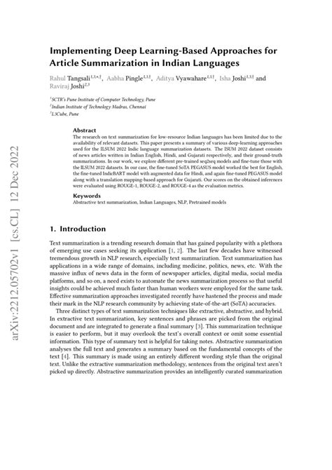 implementing deep learning based approaches for article summarization in indian languages deepai