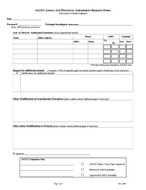 Fillable Online Southalabama Protocol Amendment Request Form
