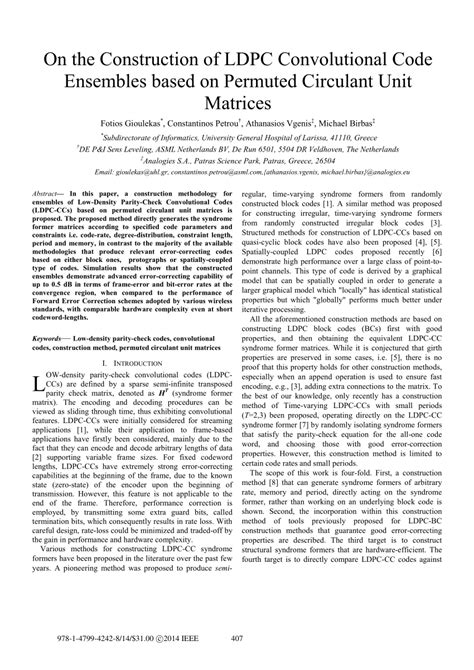 pdf on the construction of ldpc convolutional code ensembles based on permuted circulant unit