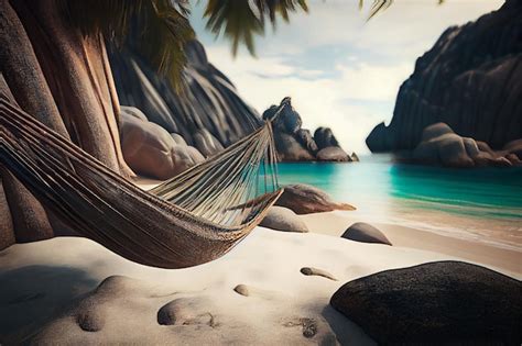Hängematte an einem tropischen strand mit palmen generative ai