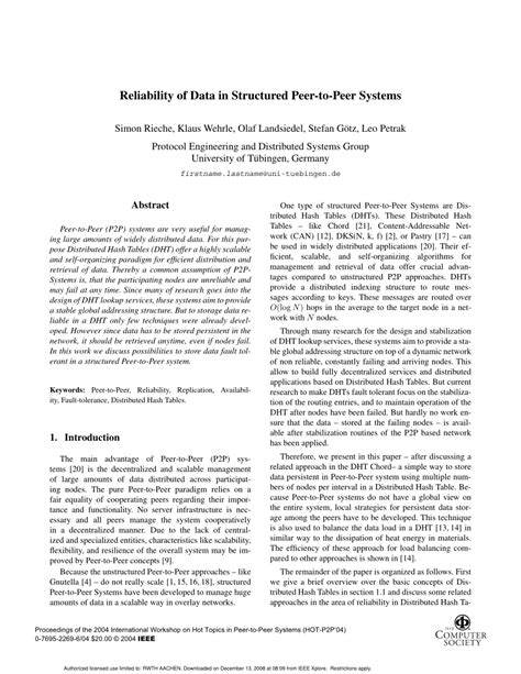 pdf reliability of data in structured peer to peer systems