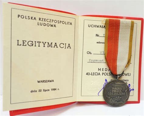 MEDAL 40 LAT PRL LEGITYMACJA 13035555092 Oficjalne Archiwum Allegro