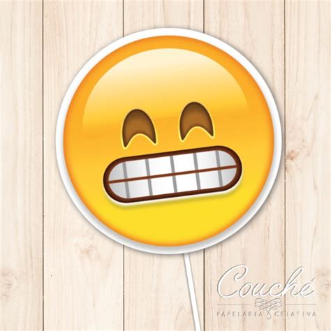 Plaquinha para festas Emoji sem graça Contato co