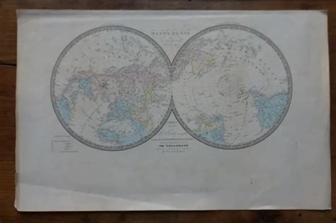 WORLD MAP Polar Projection Lift Rough Original 19Th Century 70
