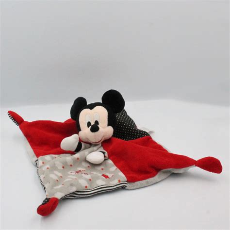 Doudou plat carré Mickey rouge gris noir DISNEY NICOTOY