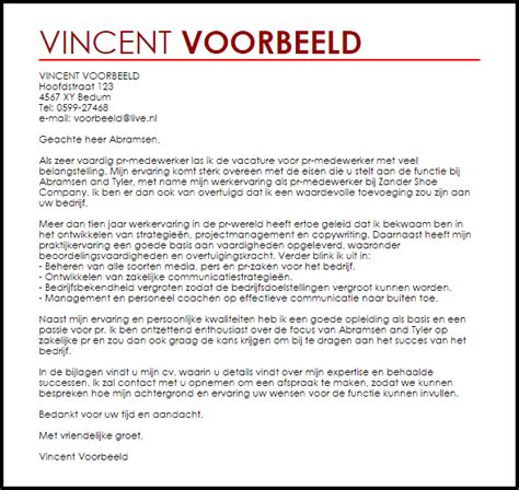Voorbeeld Sollicitatiebrief PR Medewerker LiveCareer