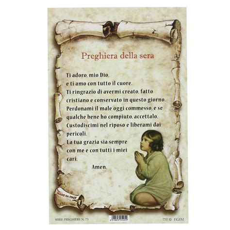 Cartoncino Preghiera Preghiera Della Sera X Cm Pz