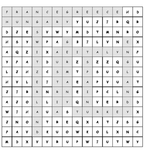 Countries Of Europe Word Search Answers