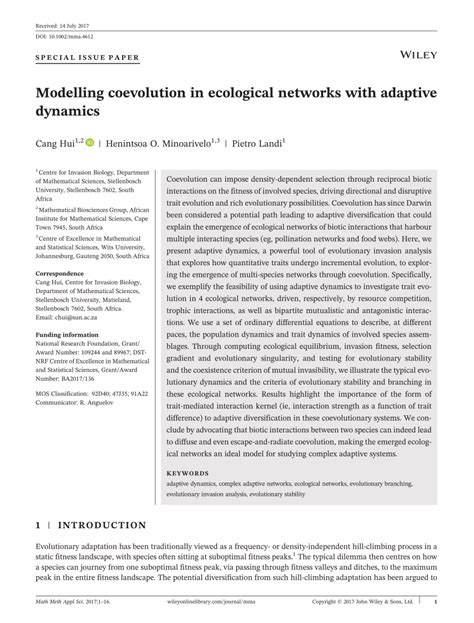 pdf modelling coevolution in ecological networks with adaptive dynamics