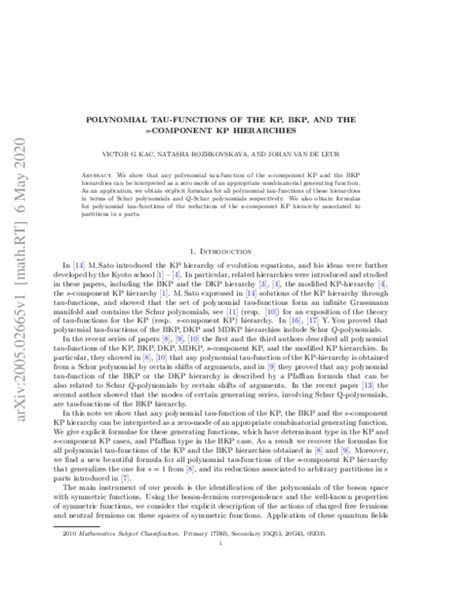pdf polynomial tau functions of the kp bkp and the s component kp hierarchies victor kac