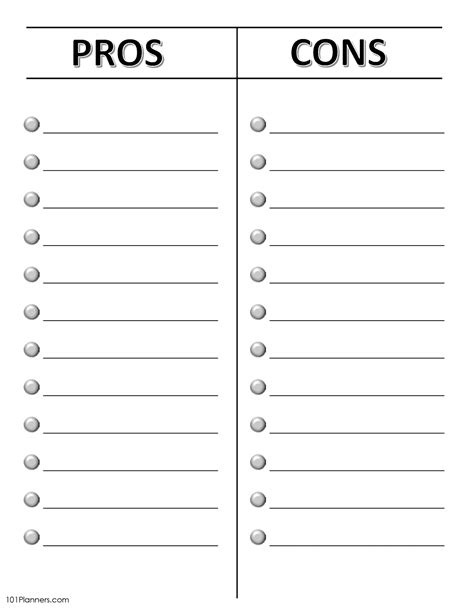 Pros And Cons Template Word