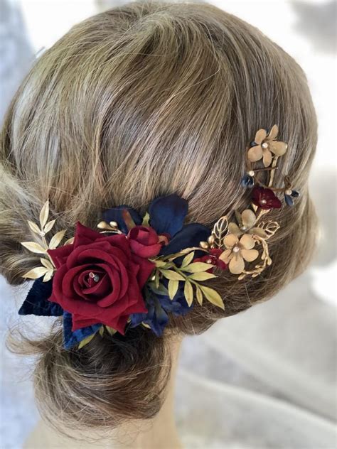 Burgundy And Navy Hair Piecegold And Burgundyelegant Brides Etsy Navy