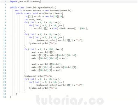 Arrays Java Invertir Datos Diagonales Matriz Tutorias Co