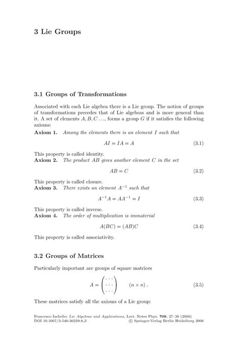 lie algebras and applications 3 3 lie groups 3 groups of transformations associated with each