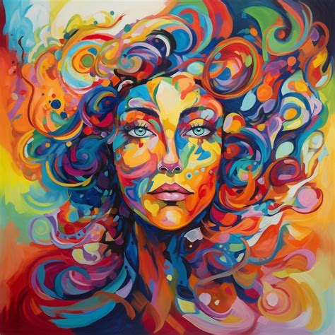 Una Pintura De Una Mujer Con Cabello Rizado Y Un Fondo De Colores Del