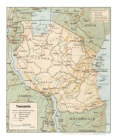 Large Detailed Political And Administrative Map Of Tanzania With Relief