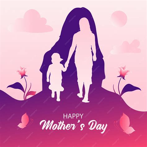 Ilustración Vectorial Plana Del Día De La Madre Con Mamá Y Niño Para Tarjetas Postales Y