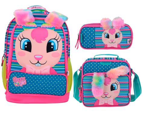 Kit Mochila Grande Lonchera Lapicera Conejo Peluche Chenson Envío gratis
