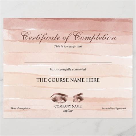 Certificate Of Completion Award Lashes Course Zazzle Certificate Of