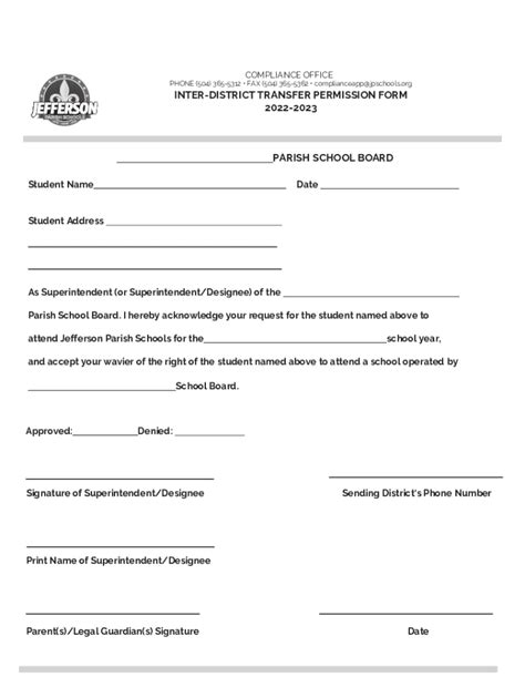 Fillable Online Inter District Transfer Permission Form 2022 2023 Fax