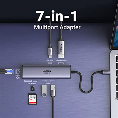 UGREEN Revodok 7 In 1 USB C Hub With Ethernet 4K 60Hz HDMI 100W PD