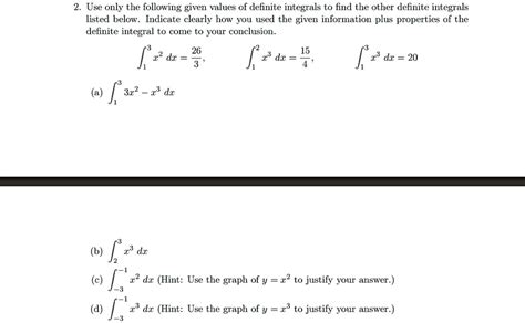 solved use only the following given values of definite integrals to find the other definite