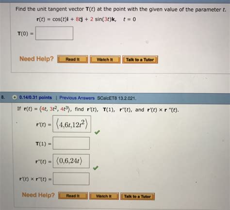 solved find the unit tangent vector t t at the point with