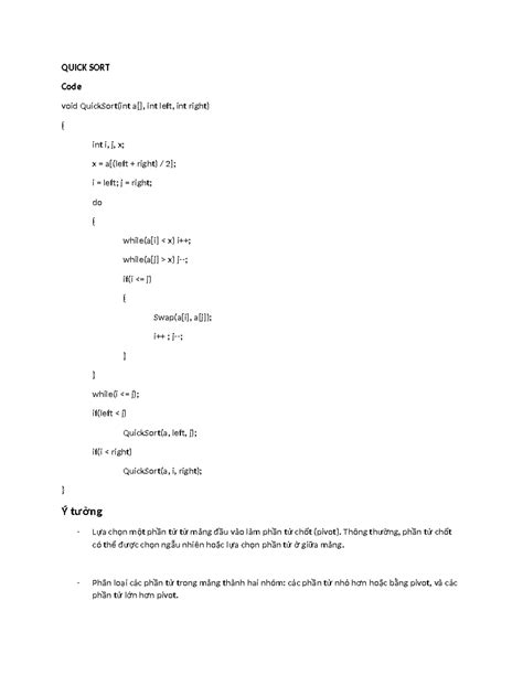 quick sort quick sort code void quicksort int a[] int left int right { int i