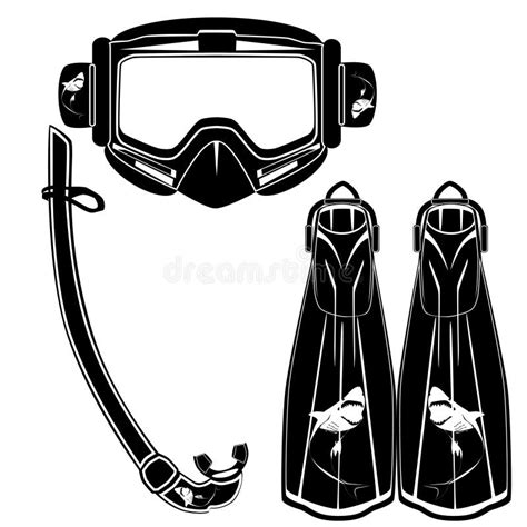 Diving Flippers Mask And Snorkel Vector Flat Illustration Stock Vector