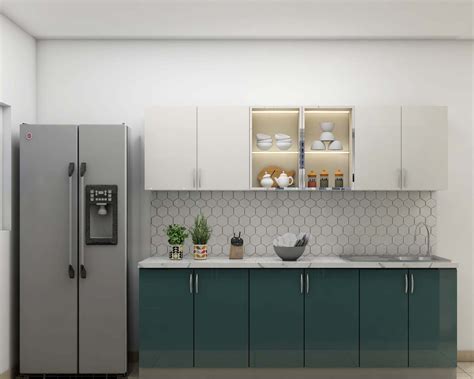 Green And White Kitchen Design Livspace