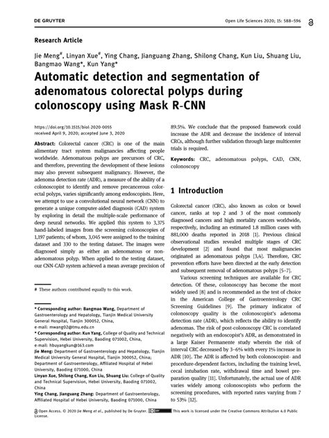 pdf automatic detection and segmentation of adenomatous colorectal polyps during colonoscopy