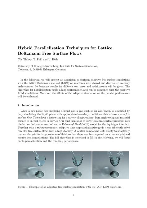 pdf hybrid parallelization techniques for lattice boltzmann free surface flows