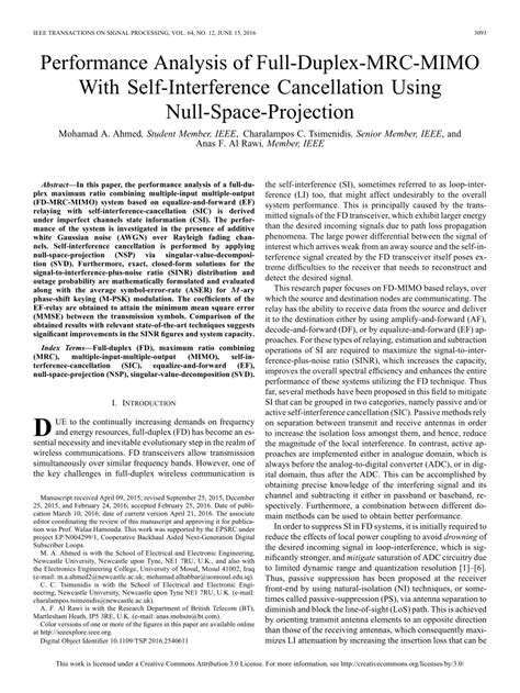 pdf performance analysis of full duplex mrc mimo with self interference cancellation using