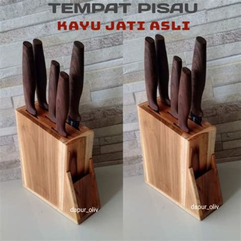 Jual KAYU JATI JAWA Tempat Pisau Rak Pisau Dapur Wadah Pisau Gunting