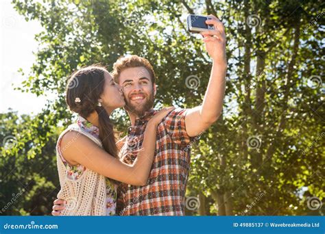 Hipster Couple Taking A Selfie Stock Image Image Of Kiss Bright 49885137