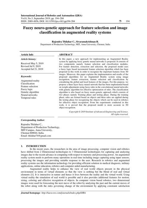 pdf fuzzy neuro genetic approach for feature selection and image classification in augmented