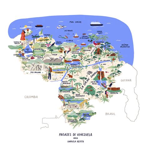Mapa Ilustrado Inspirado En Los Paisajes Naturales De Venezuela Printed