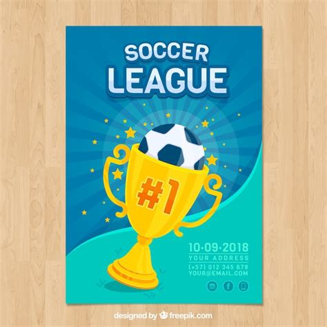 Folleto de liga de fútbol con balón y trofeo Vector Gratis