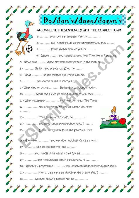DO DONT DOES DOESNT ESL Worksheet By Mariaah