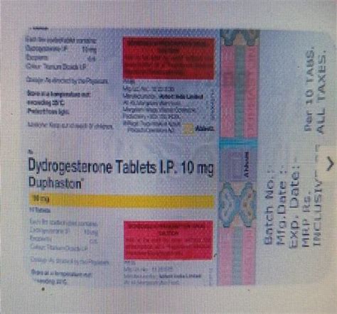 10mg Duphaston Dydrogesterone Tablet IP Packaging Type Strip At Rs