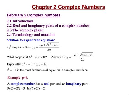 ppt february 5 complex numbers 2 1 introduction 2 2 real and imaginary parts of a complex