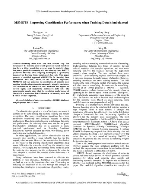 pdf msmote improving classification performance when training data is imbalanced