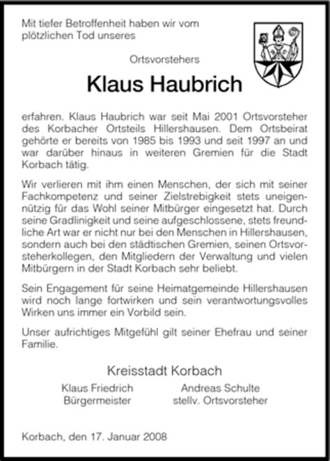 Traueranzeigen Von Klaus Haubrich Trauer HNA De