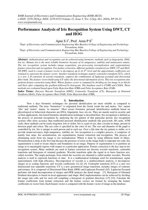 pdf performance analysis of iris recognition system using dwt ct and hog