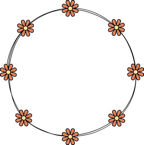 Hand Drawn Circle Frame Decoration Element With Flowers Clip Art