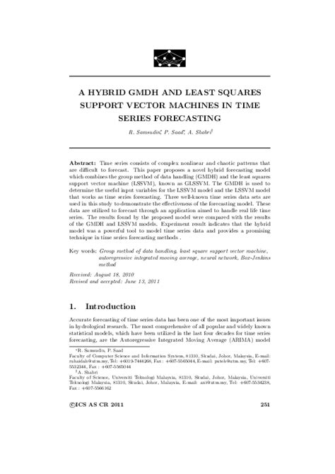 pdf a hybrid gmdh and least squares support vector machines in time series forecasting
