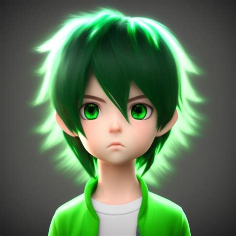 Messy Rail589 Anime Boy With Glowing Dark Green Hair With Lime Color