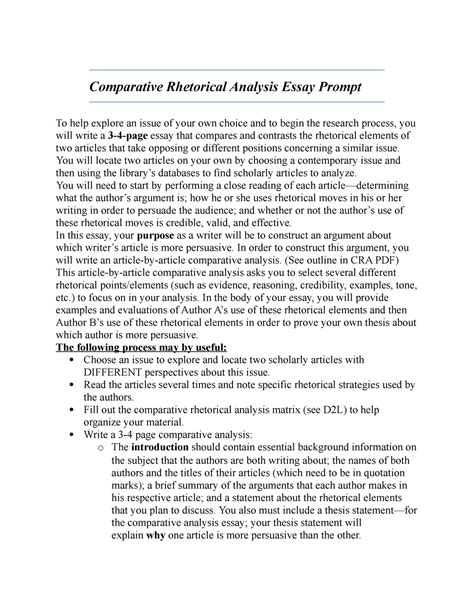 Eng Essay Instructions Comparative Rhetorical Analysis Essay